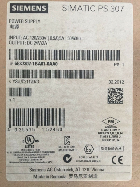 Siemens Simatic PS 307 6ES7 307-1BA01-0AA0 E- STAND 1 (Inutilizzato)