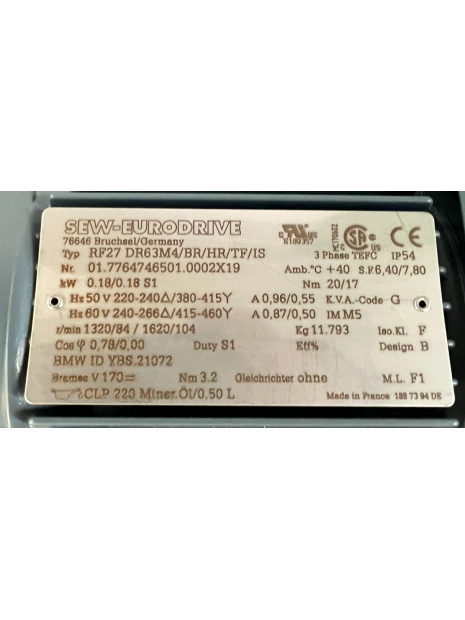 Sew-Eurodrive RF27 DR63M4/BR/HR/TF/IS